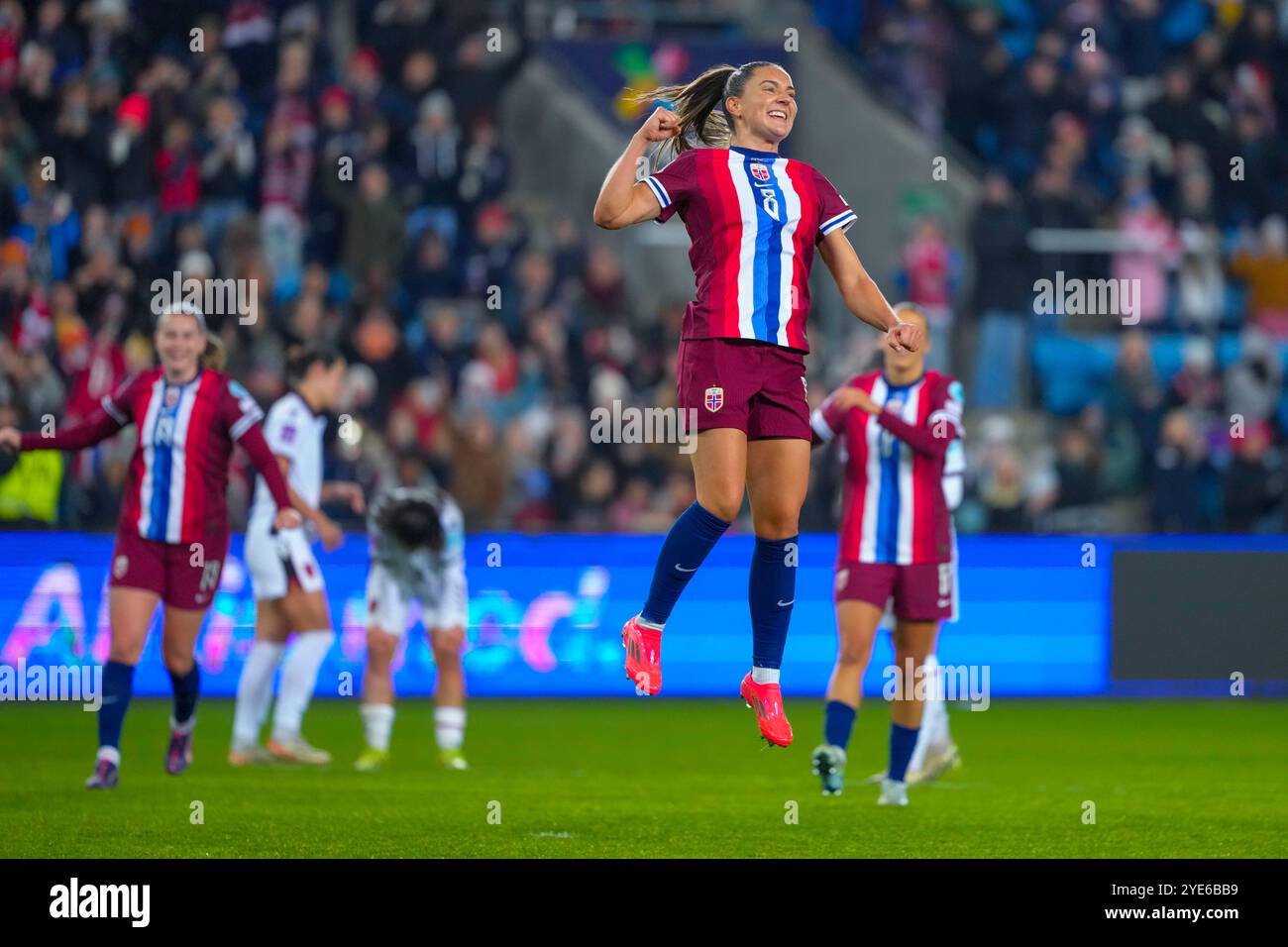 Oslo 20241029. Norway's Vilde Boe Risa scores a penalty in the women's ...