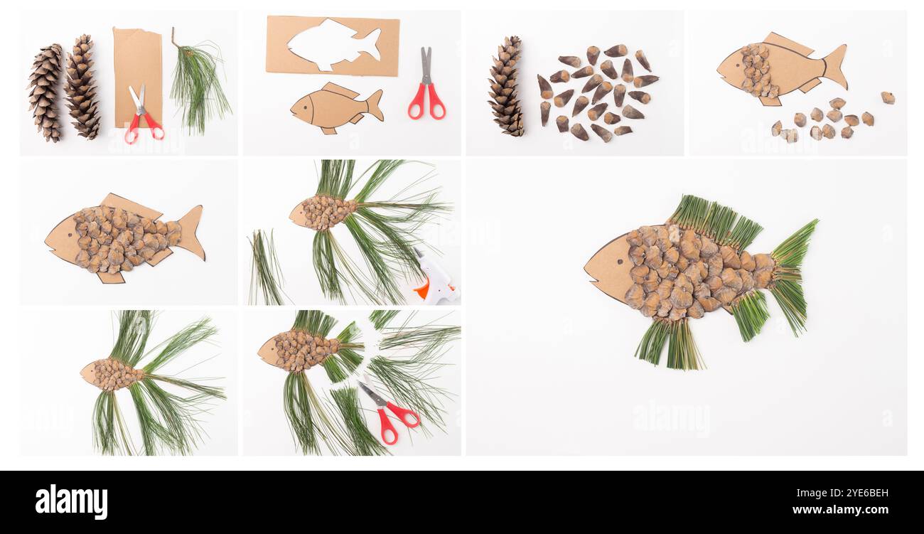 a step by step guide for creating craft using natural materials, pine ...