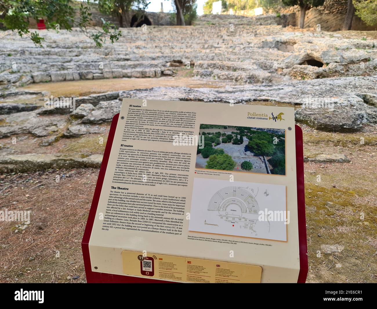 Information sign at the Roman excavation site of Pollentia, Spain ...