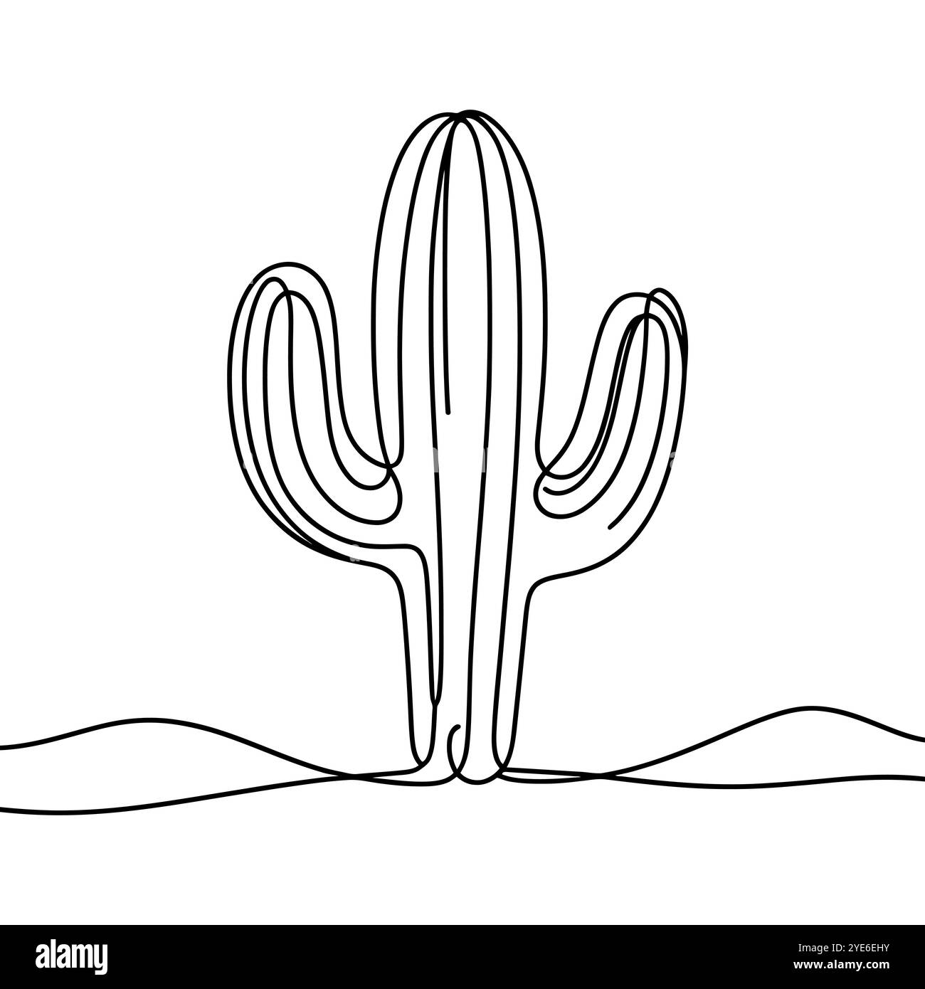 One continuous line illustration of a cactus, isolated on white ...