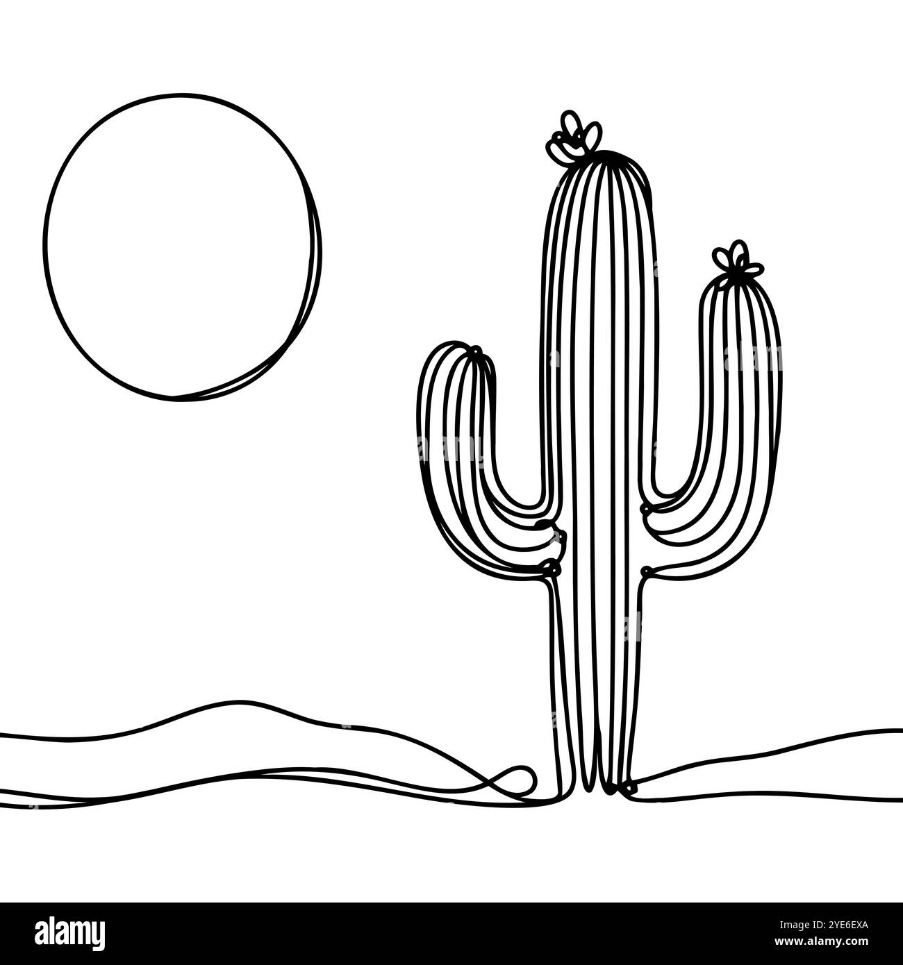 One continuous line illustration of a cactus, isolated on white ...