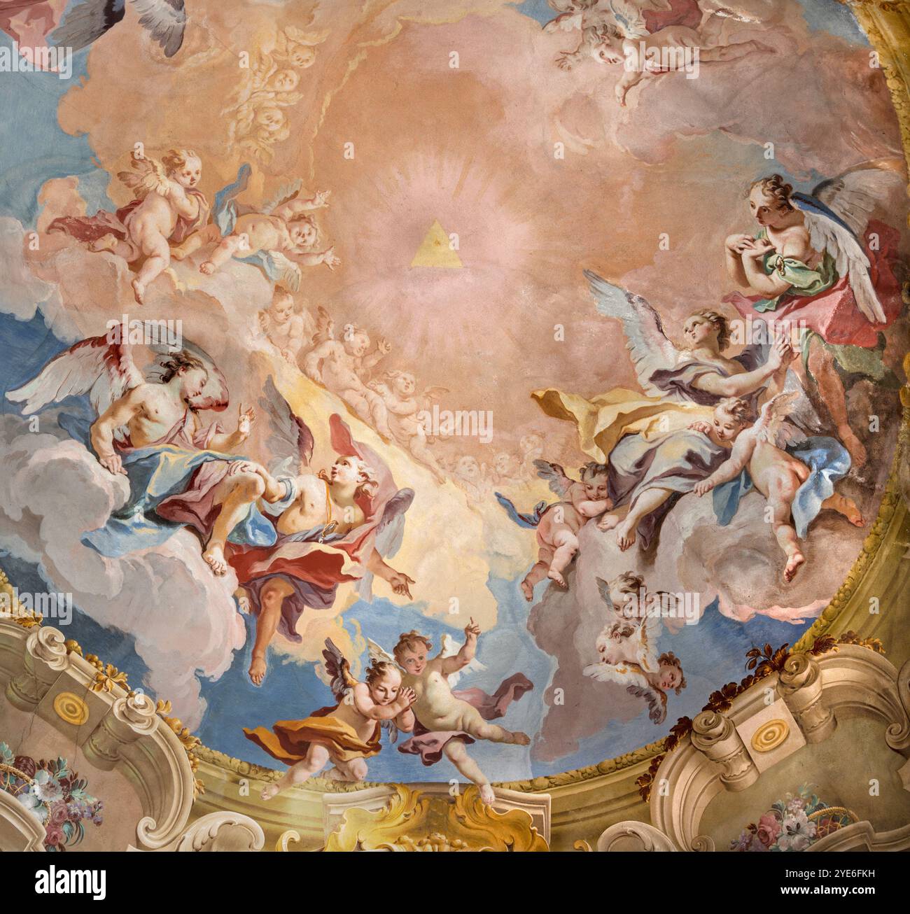 ASTI, ITALY - SEPTEMBER 11, 2024: The ceiling fresco of angels with the ...