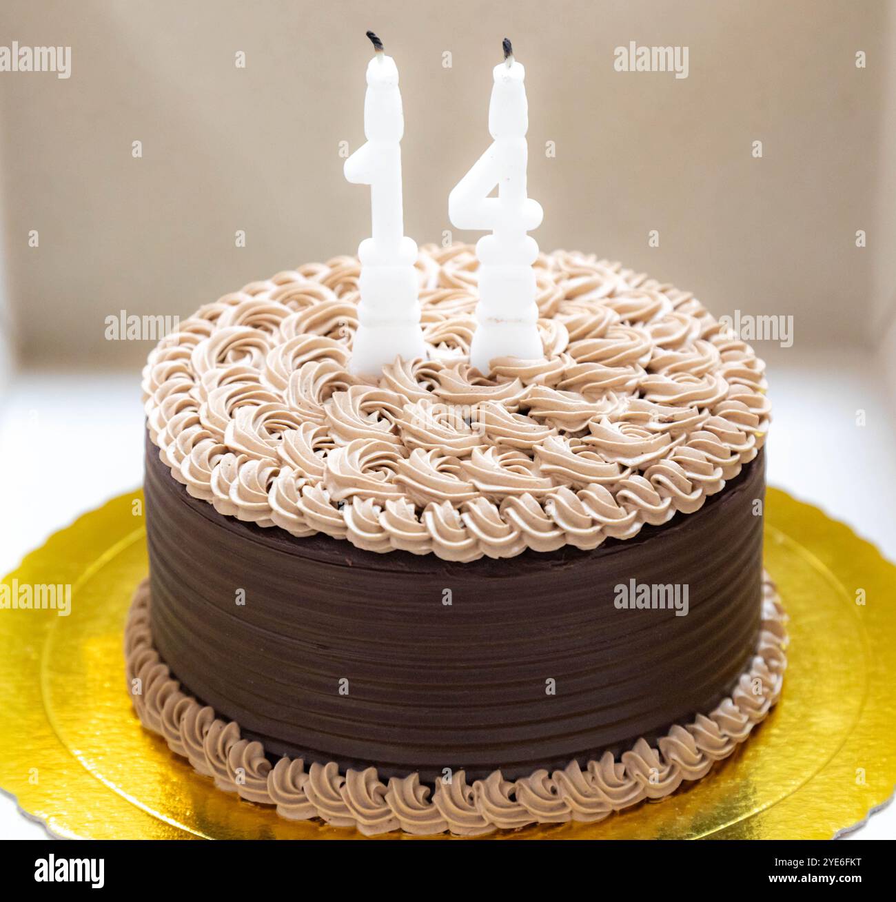 Chocolate mousse cake for 14th birthday Stock Photo - Alamy