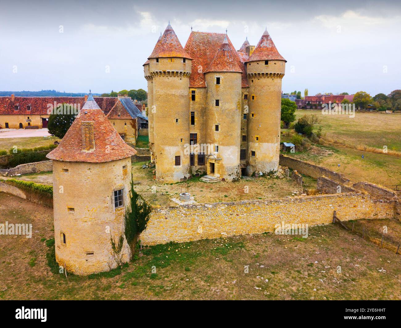 Aerial view of medieval Chateau Sarzay Stock Photo - Alamy