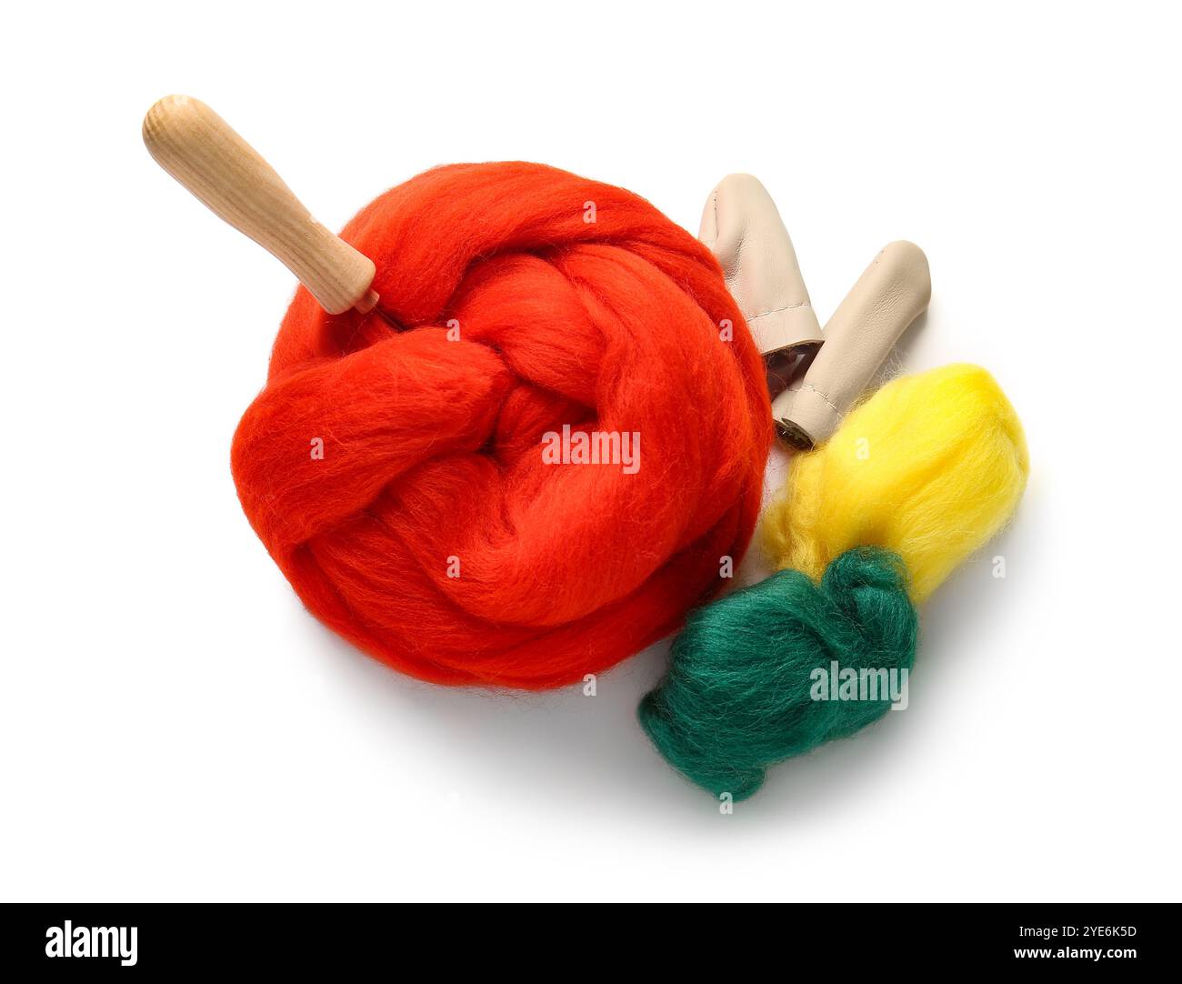 Set of wool for felting and needle on white background Stock Photo - Alamy