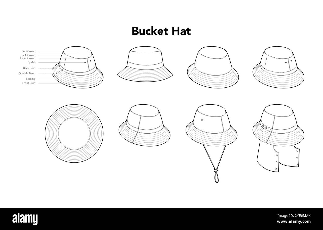 Set of Bucket Hats - diagram with name parts, Refined Weatherproof ...