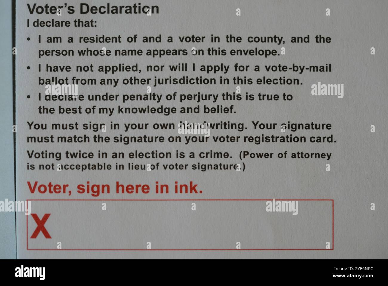 CA, USA - October 16 2024: 2024 Election Ballot "Voter's Declaration ...