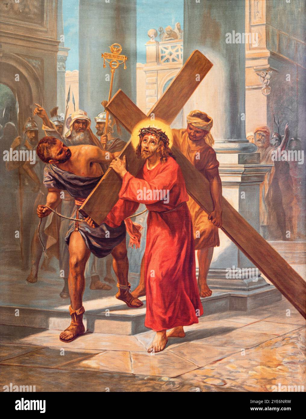 ALESSANDRIA, ITALY - SEPTEMBER 10, 2024: The painting Jesus caries his cross as part of Cross ...