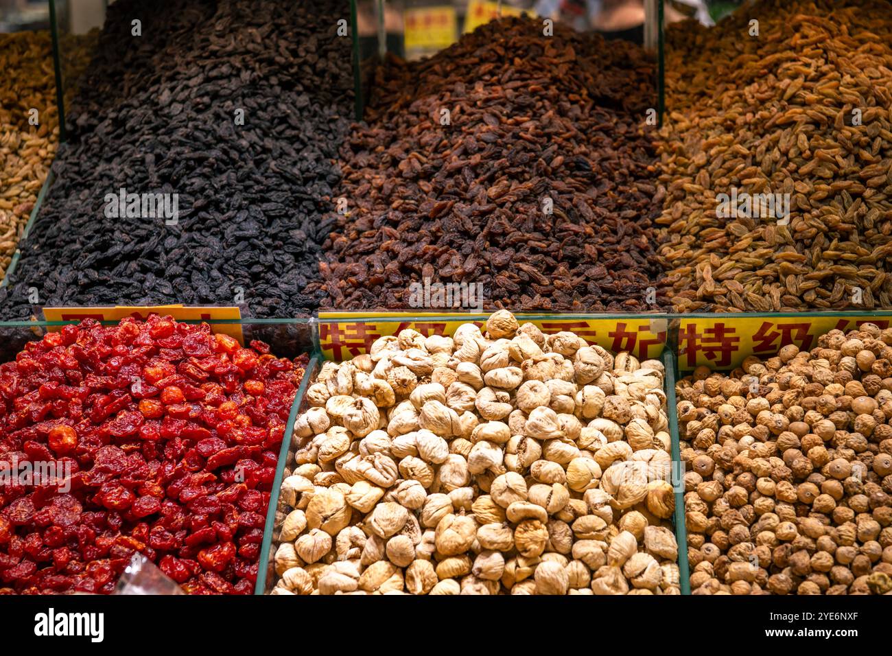 Dried raisins and nuts in close up in the International Grand Bazaar ...