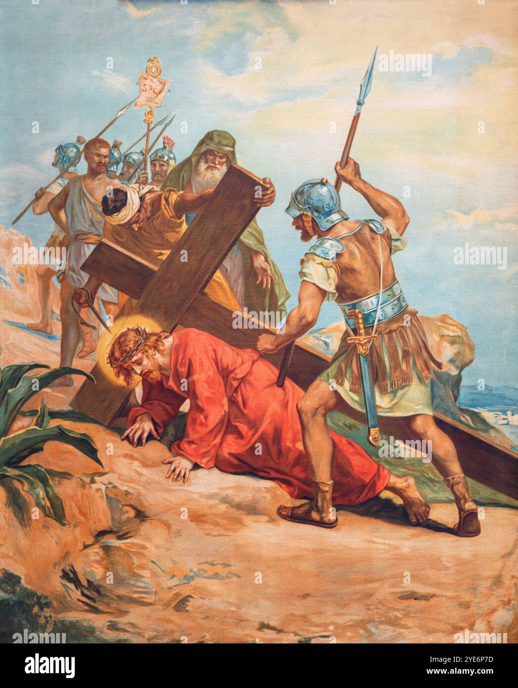 Alessandria - The painting Fall of Jesus under the cross as part of ...