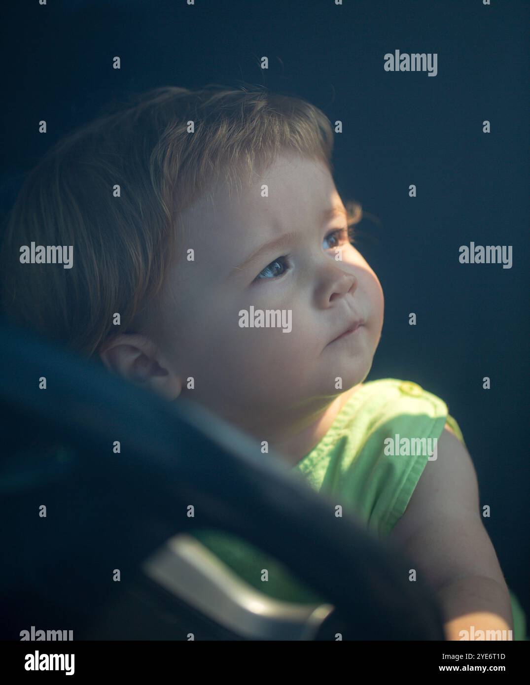 Little Baby Driver. Baby in car with his hands on the wheel. Child ...