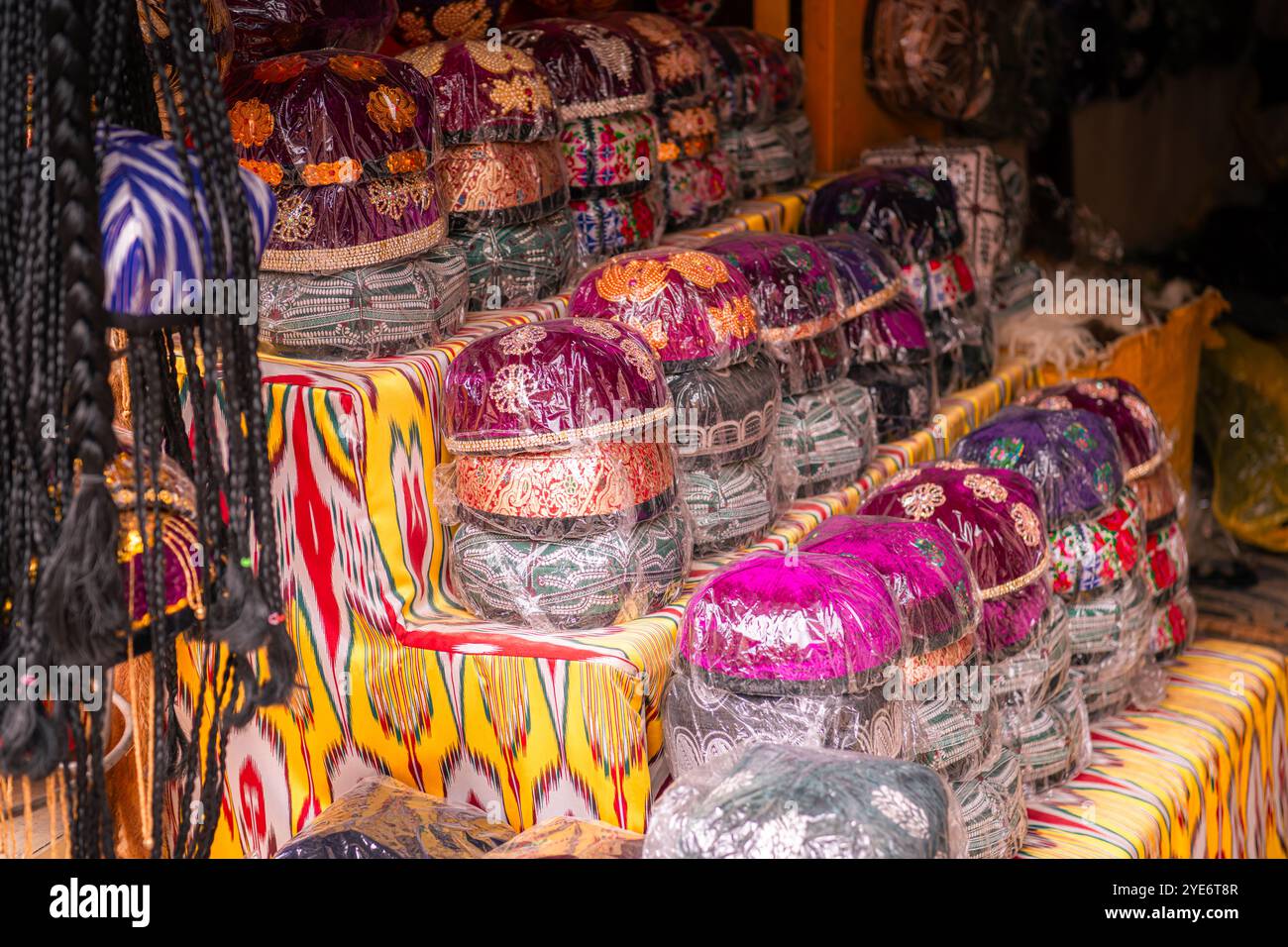 Kashgar, Xinjiang, China, A shop selling traditional Uighur men hats on ...