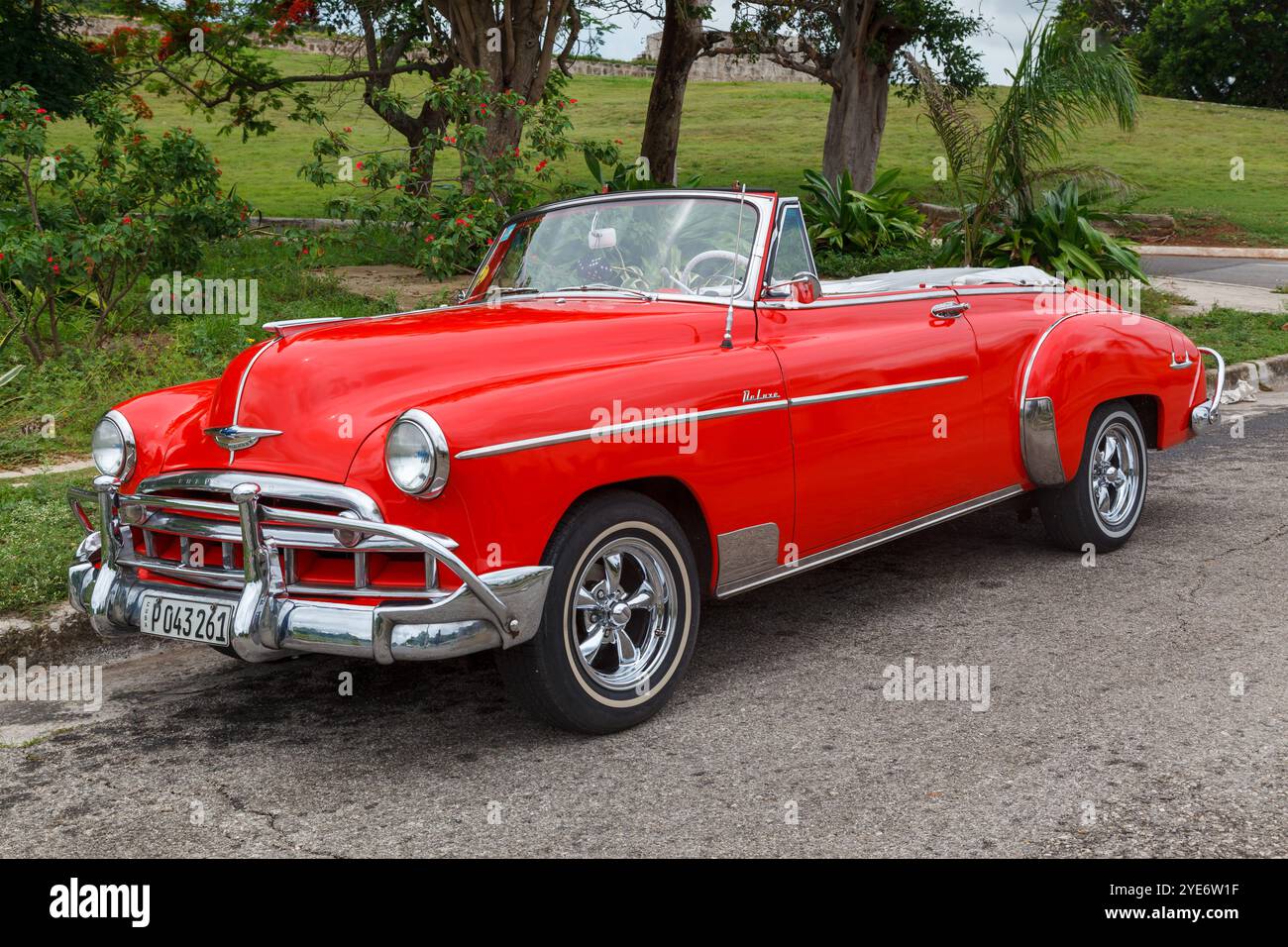 A Red vintage convertible chevrolet car from the 50s in La Habana ...