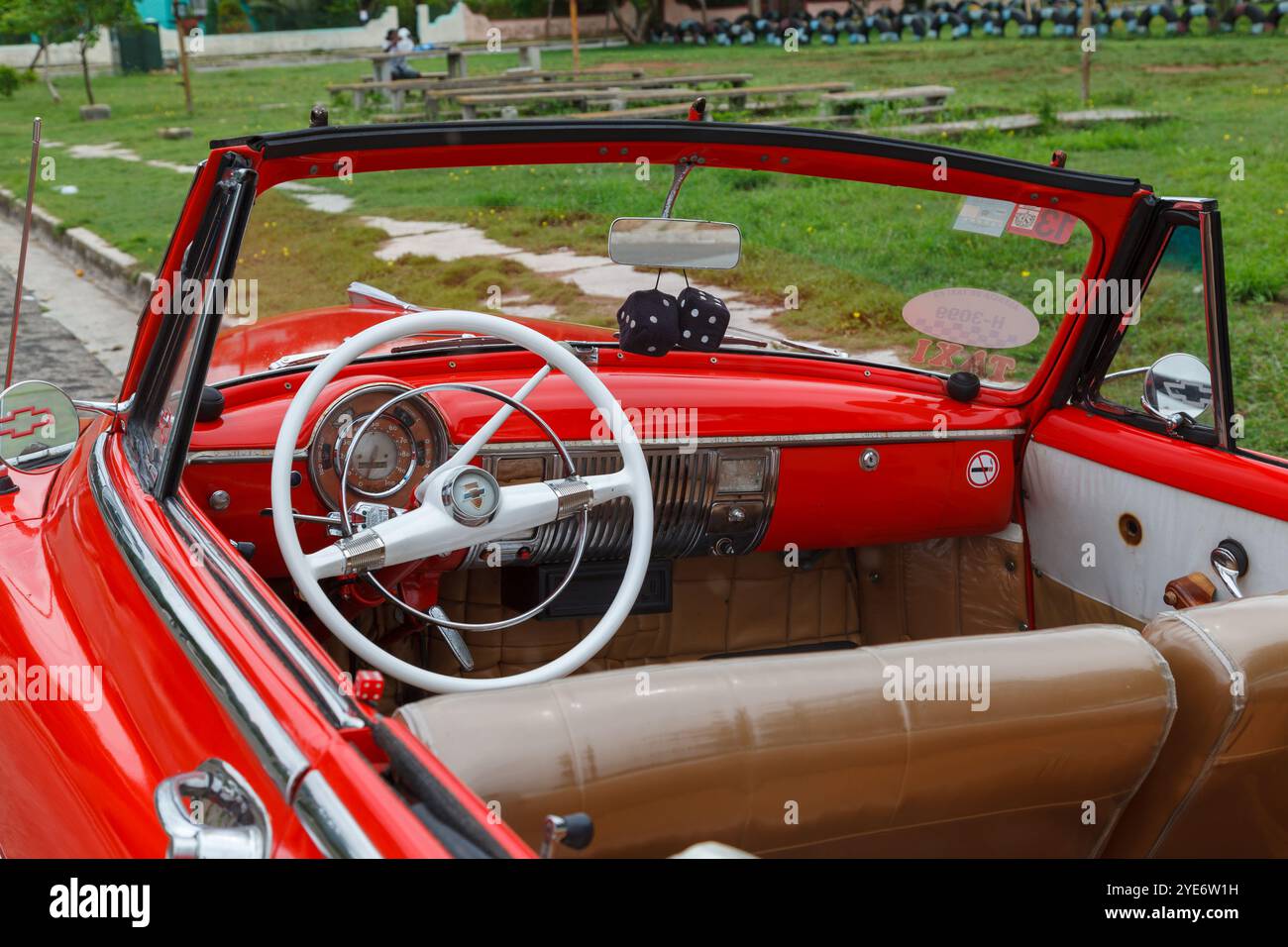 A Red vintage convertible chevrolet car from the 50s in La Habana ...