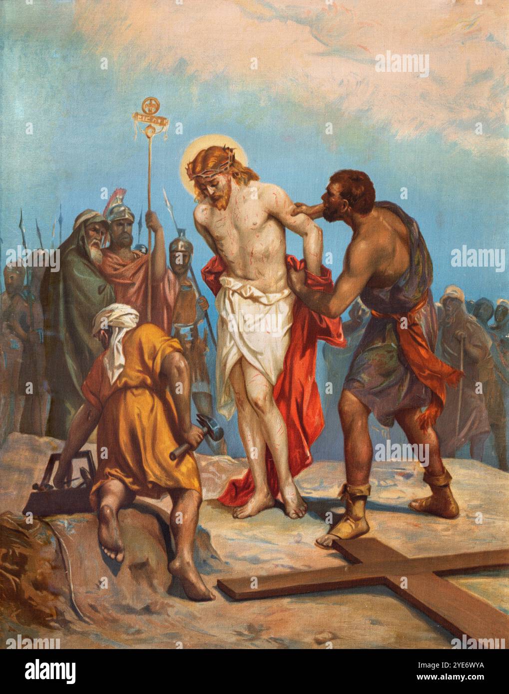 ALESSANDRIA, ITALY - SEPTEMBER 10, 2024: The painting Jesus is nailed to the cross as part of ...