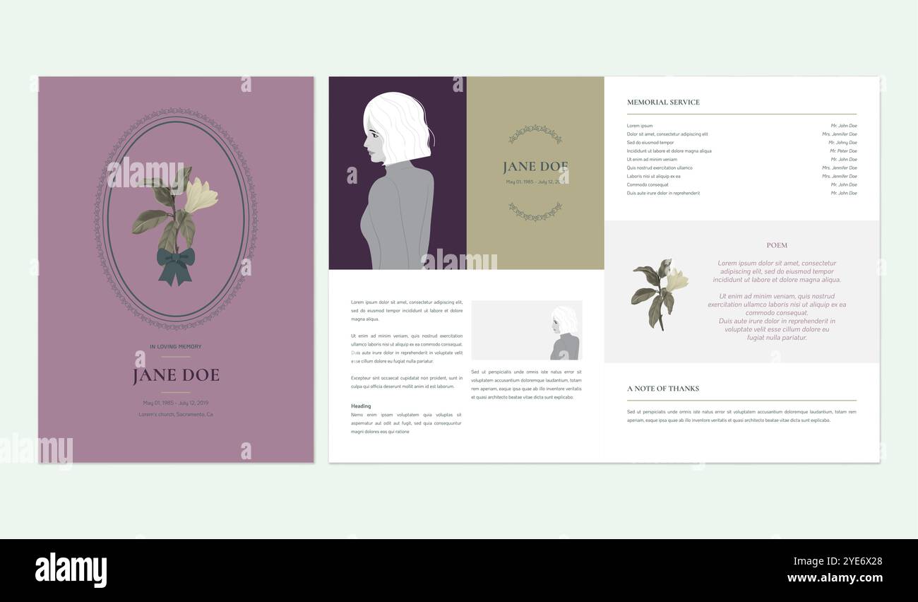 Floral memorial and funeral invitation card template design, magnolia ...