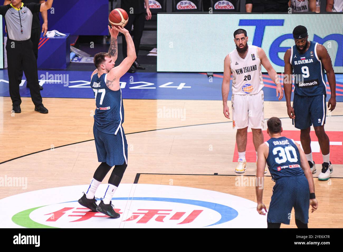 Luka Doncic (Slovenia) shooting a free throw aginst New Zealand. FIBA ...