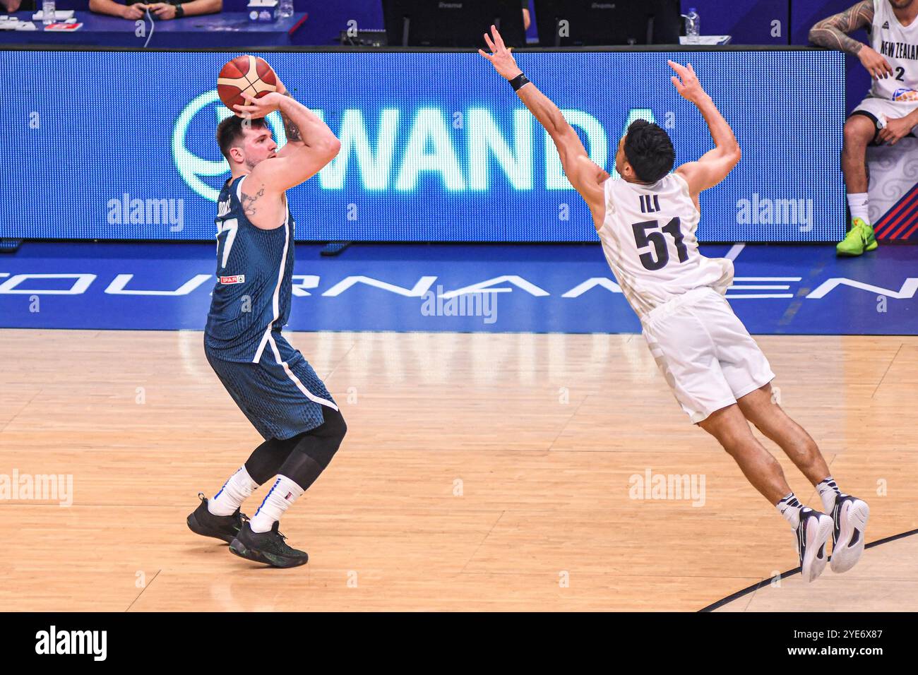 Luka Doncic (Slovenia) shooting over Shea Ili (New Zealand). FIBA ...