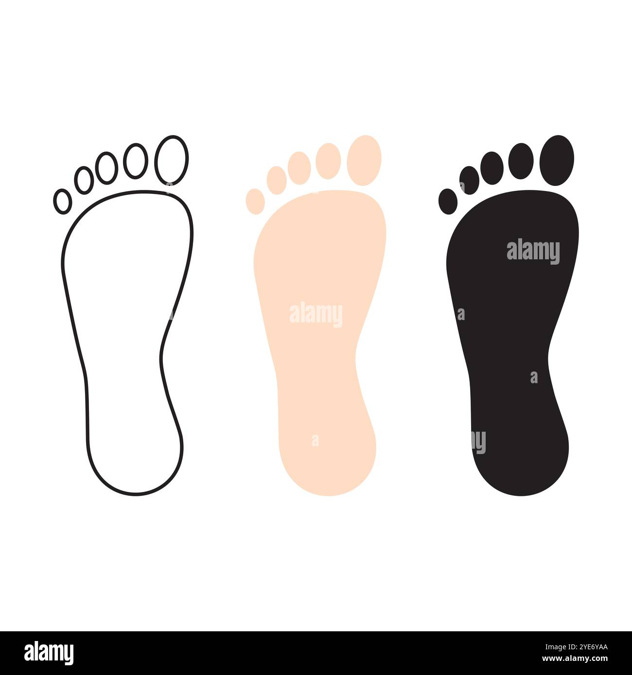 Footprint symbols. Human foot shapes. Vector barefoot icons. Three ...
