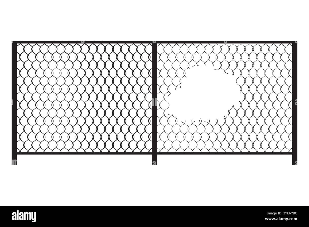 Broken fence icon. Hole in mesh. Damaged chainlink. Vector illustration ...