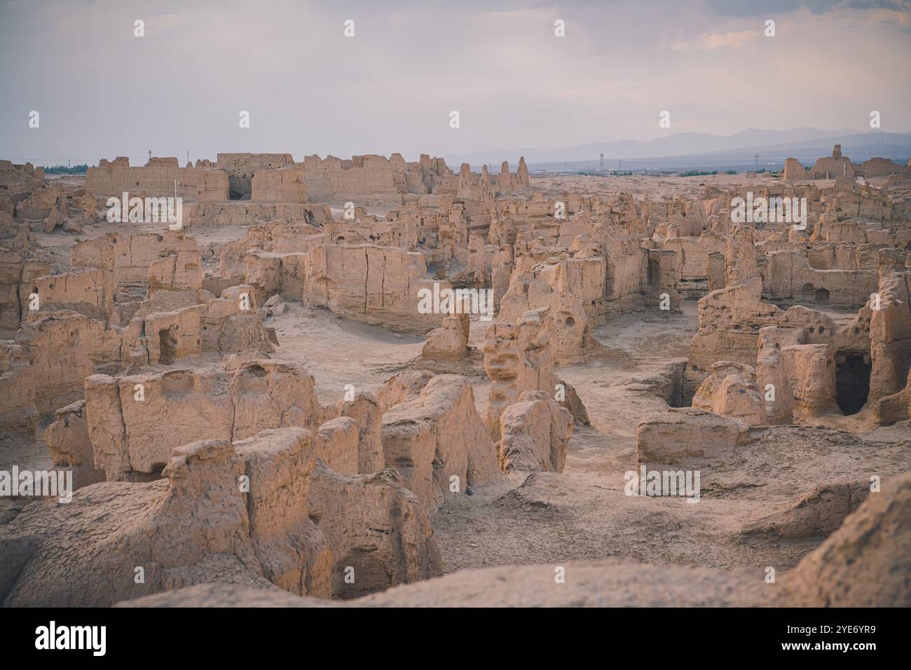 Top view on Jiaohe Ancient town, Turpan, Xinjiang. Jiaohe Ruins is an ...