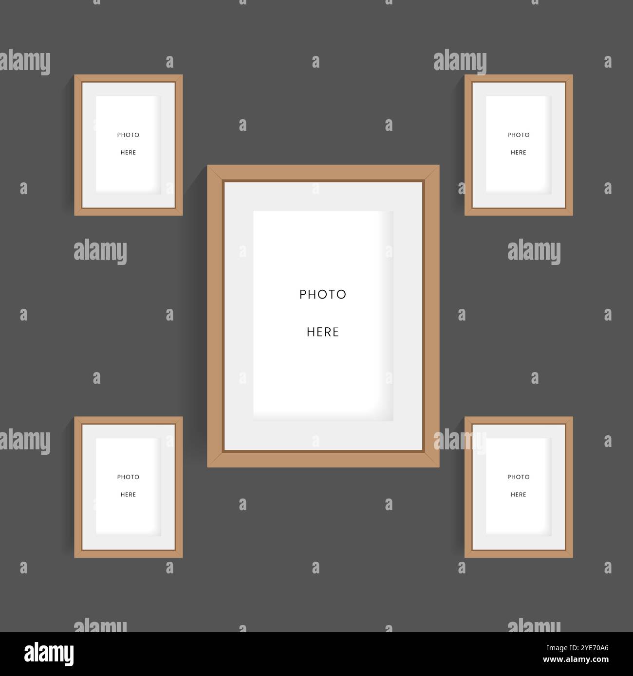 Modern set of Five wooden picture frames mock up design Stock Vector ...