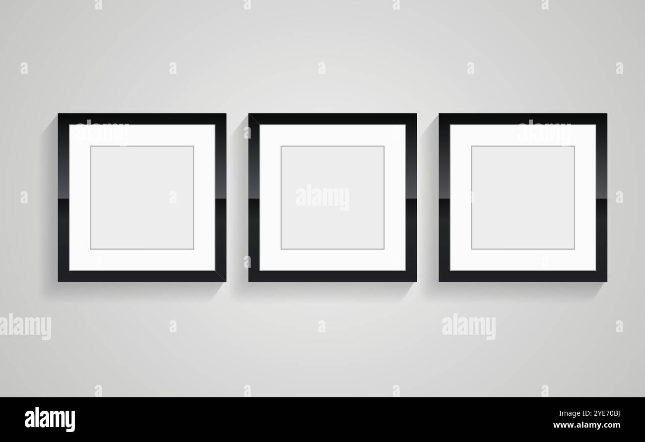 Groups of Realistic rectangle blank black picture frames with shadow ...