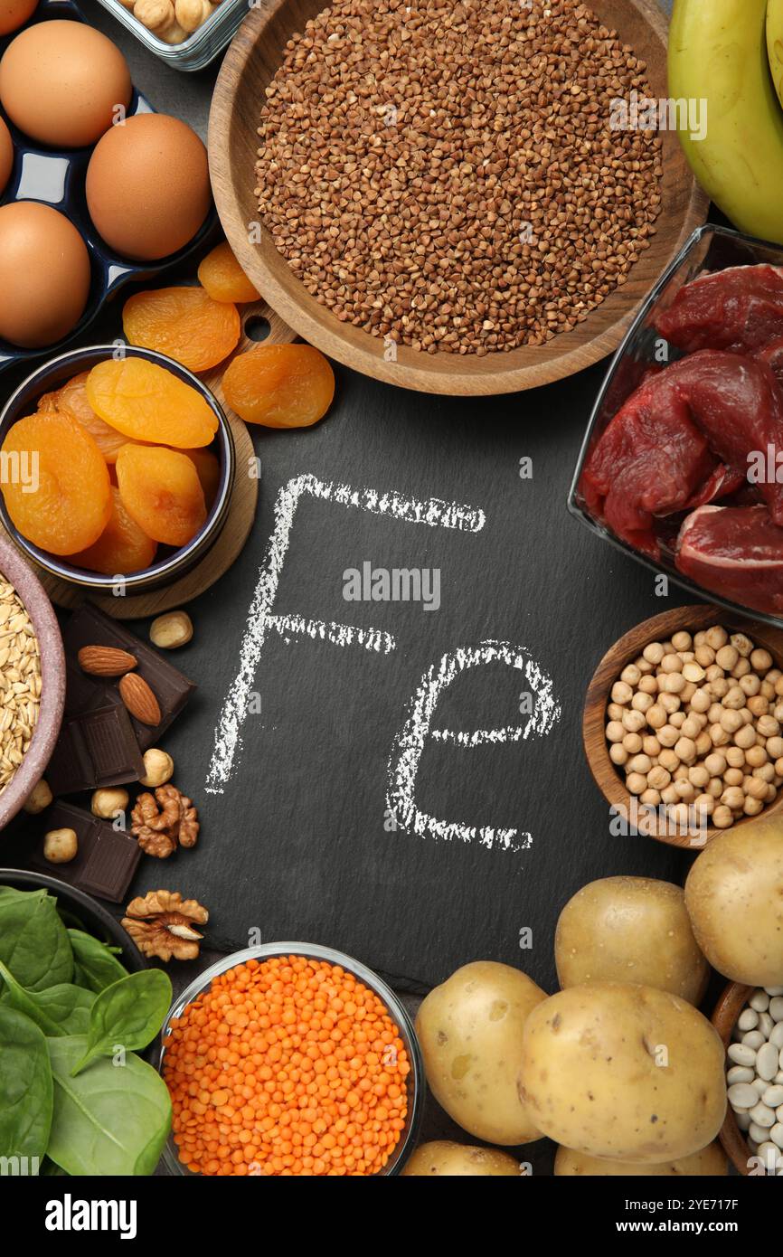 Diet plan for anemia. Different products rich in iron and slate board ...