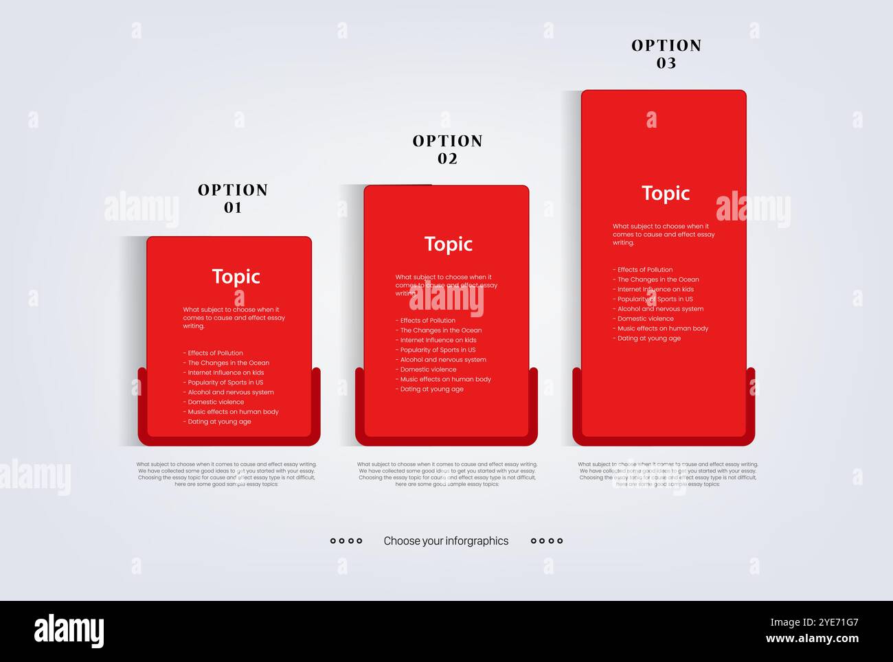 Red button presentation business infographic template with 3 options ...
