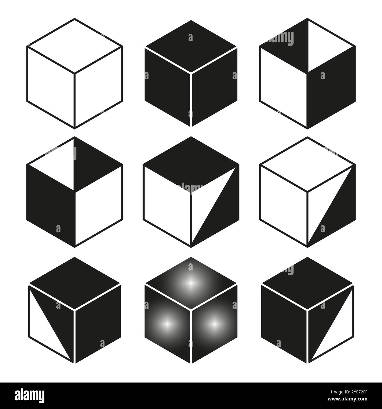 Cube Icons Set Geometric Shapes Collection Black And White Vector 3d Abstract Cubes Stock