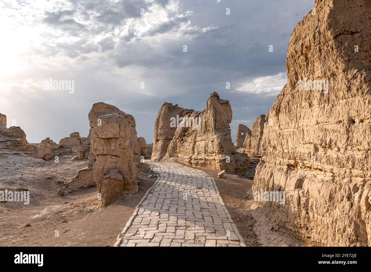 The pass way through the ancient walls of ruined city of Jiaohe, Silk ...