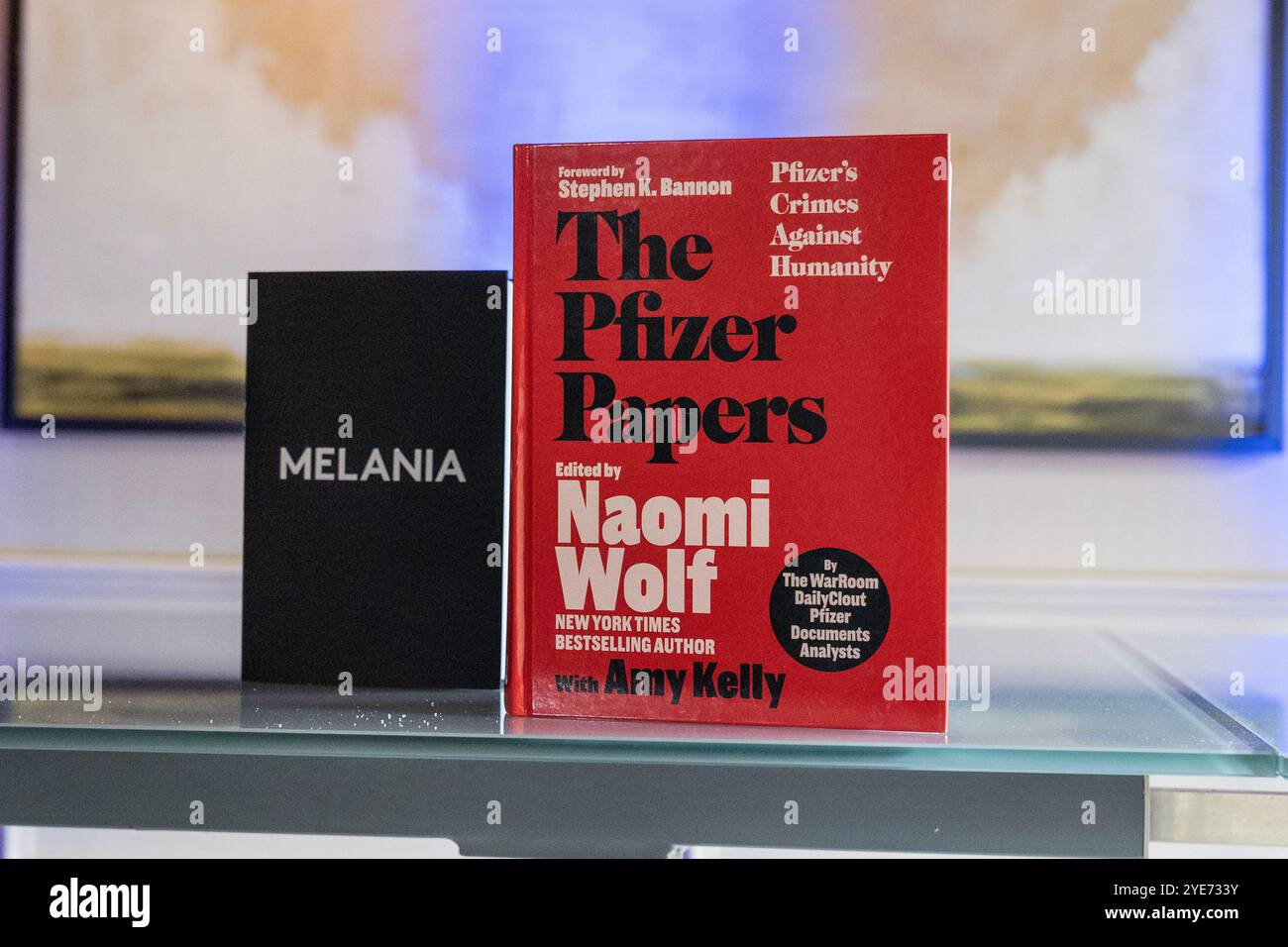 Books with Bannon writing on display as Steve Bannon, former strategist ...