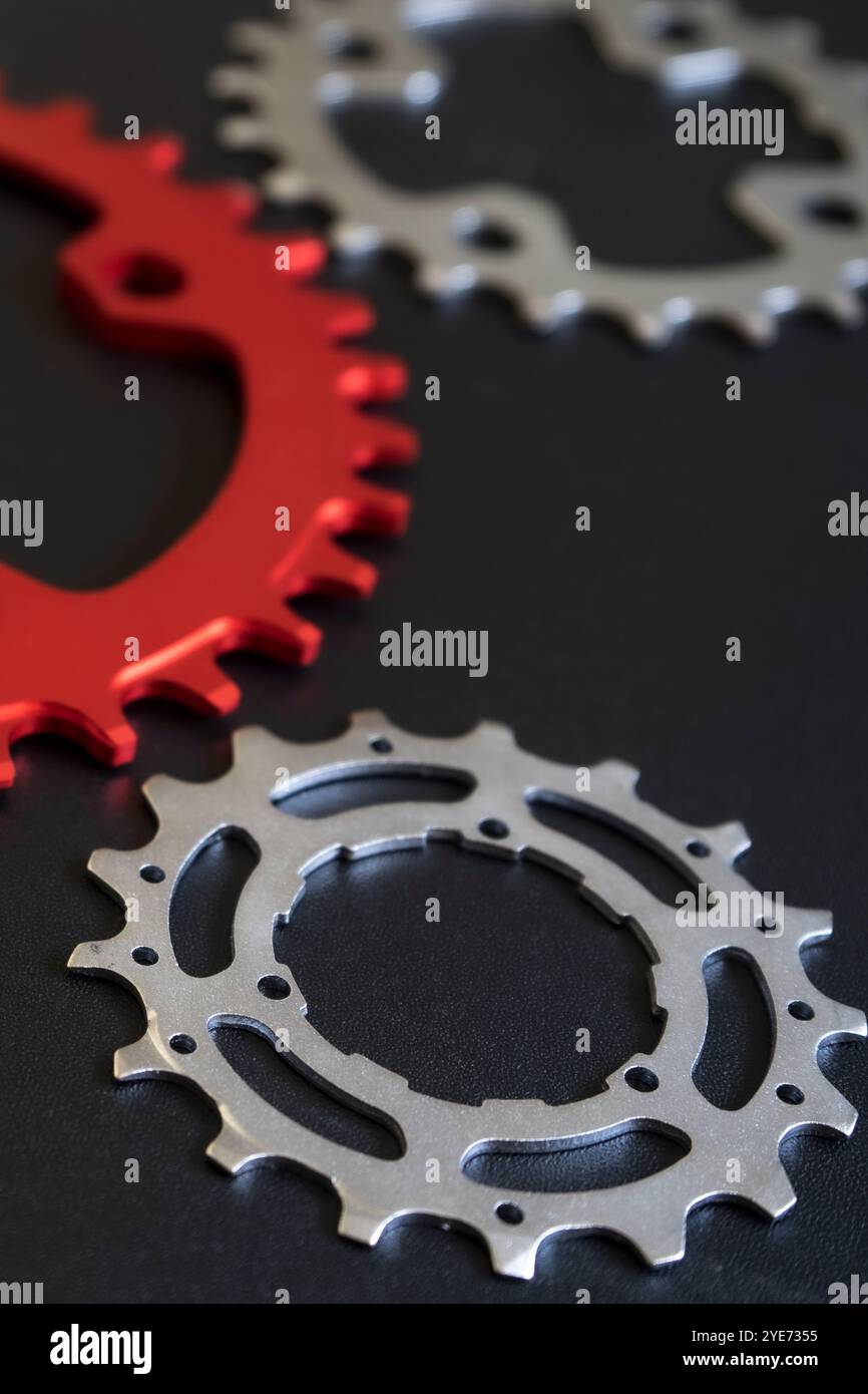 Bike Chainring, gears, cogs and sprockets on blur background Stock ...