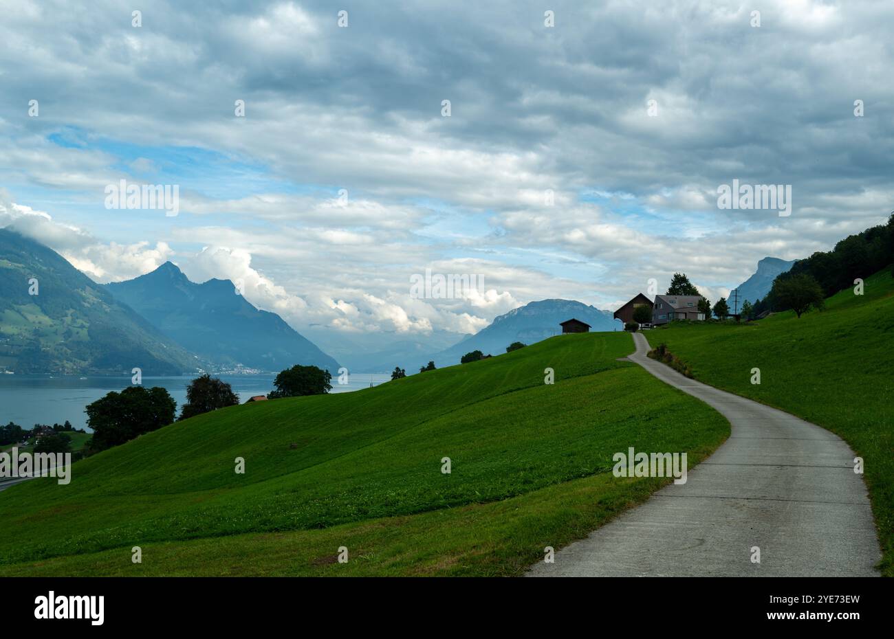 Road trip. Road passing through mountains in Alps. Swiss mountain ...