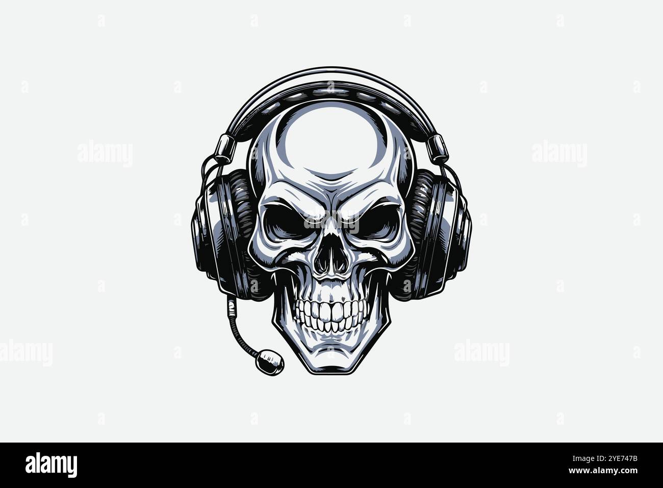 Skull with headset vector illustration on a white background Stock ...