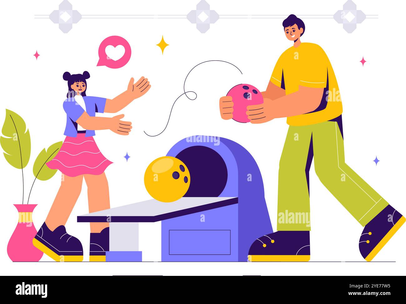 Vector illustration of a Bowling Game with People Throwing Balls ...