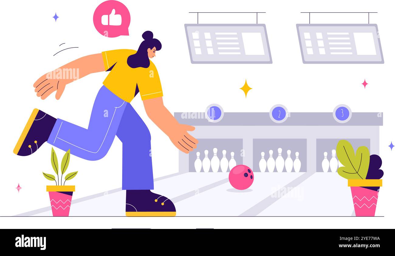 Vector illustration of a Bowling Game with People Throwing Balls ...