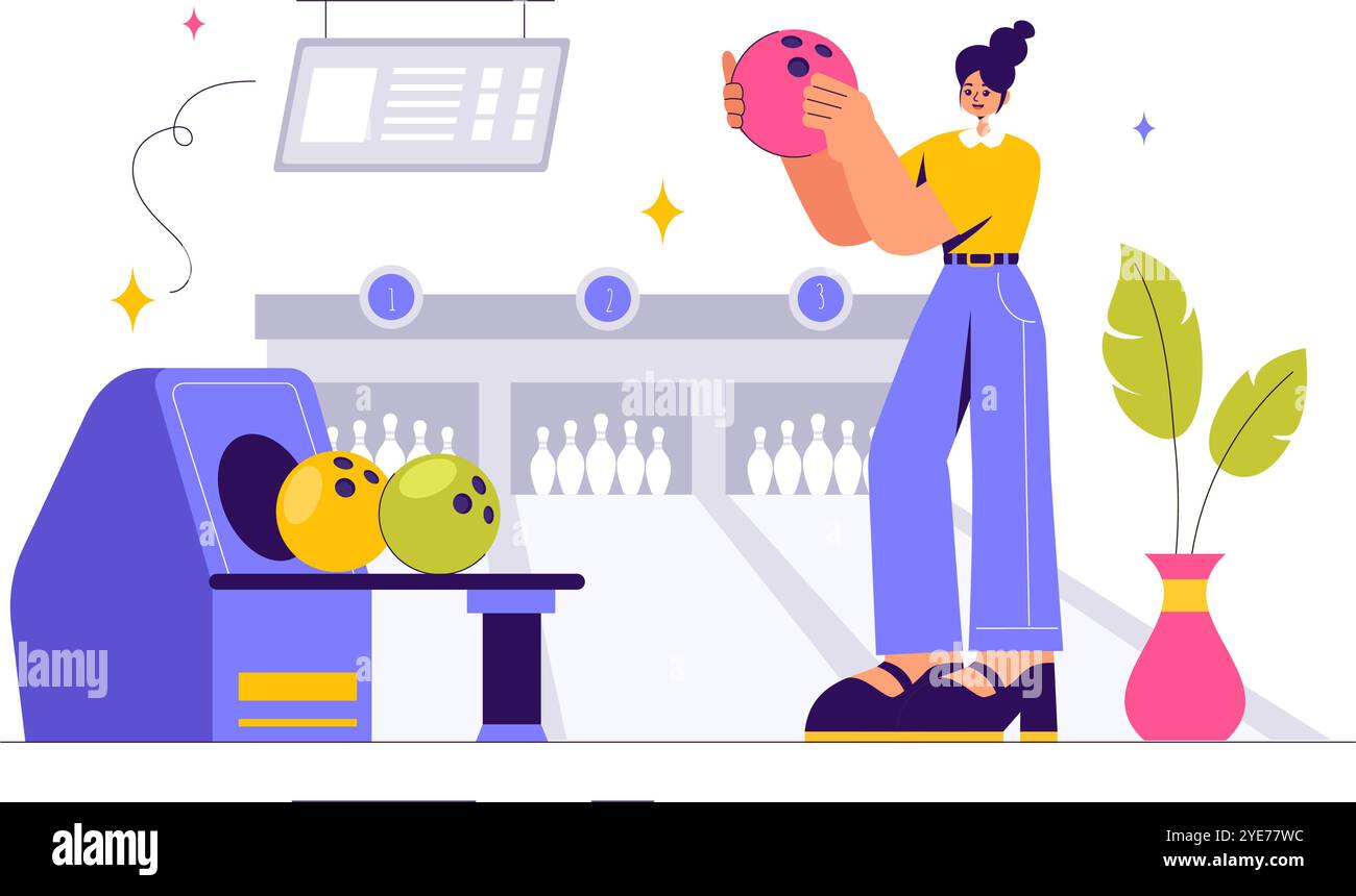 Vector illustration of a Bowling Game with People Throwing Balls ...