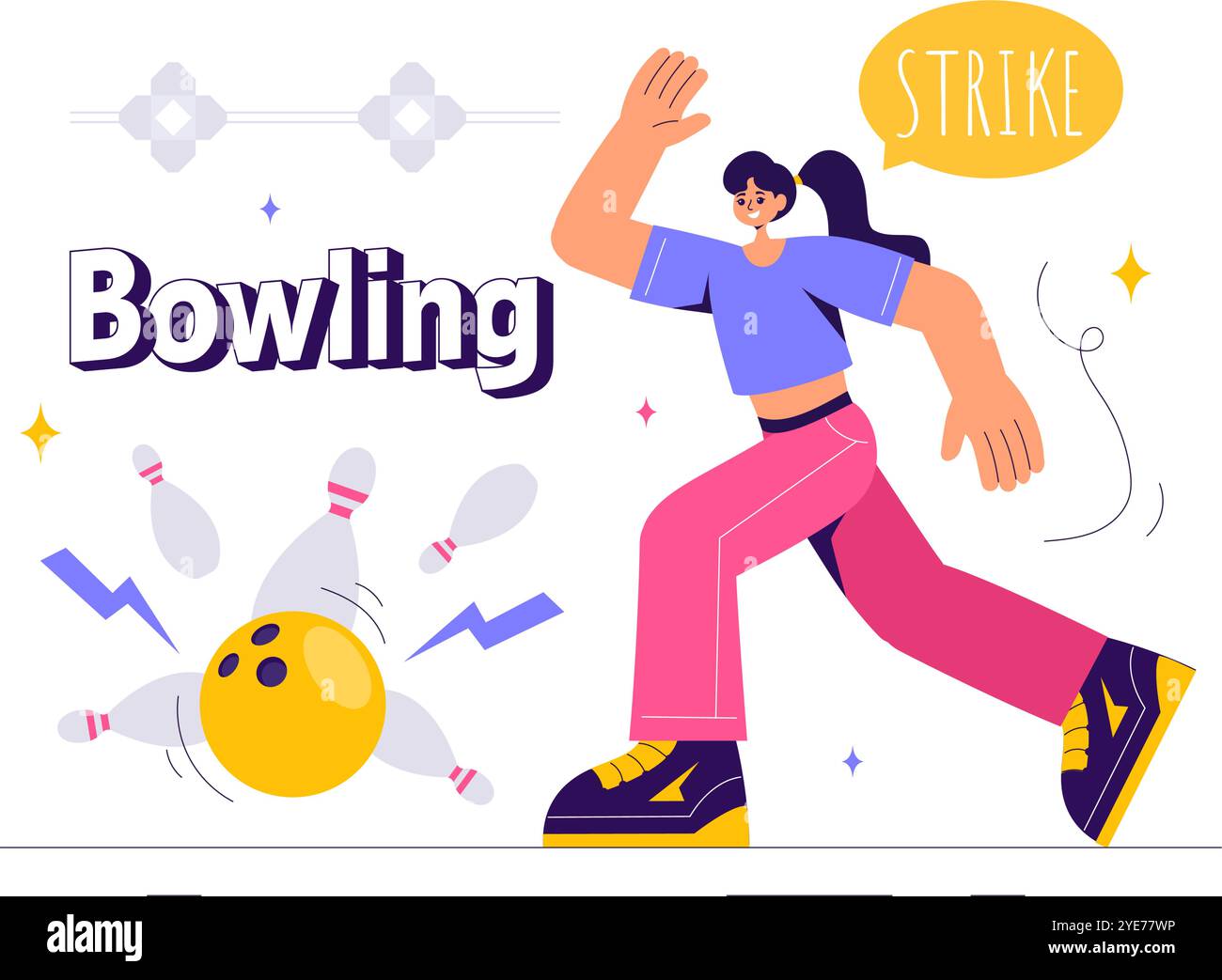 Vector illustration of a Bowling Game with People Throwing Balls ...