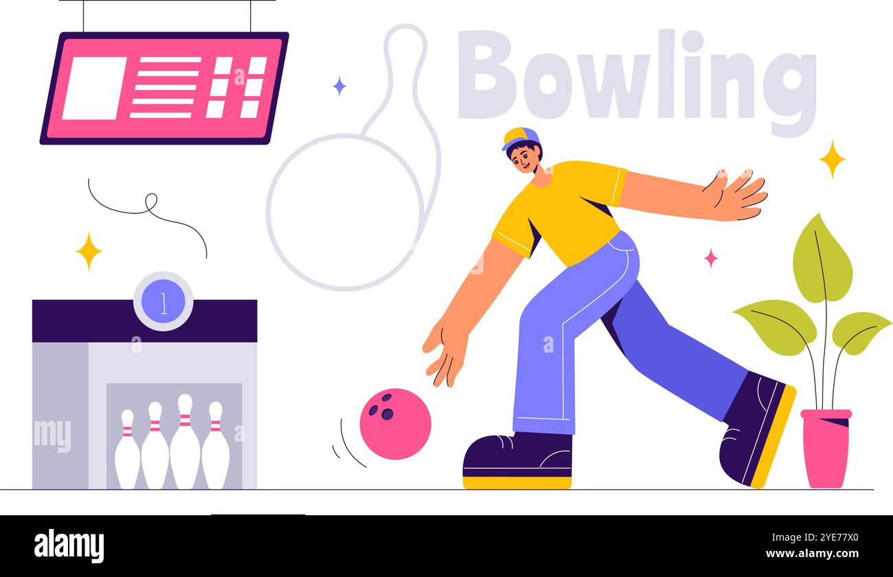 Vector illustration of a Bowling Game with People Throwing Balls ...