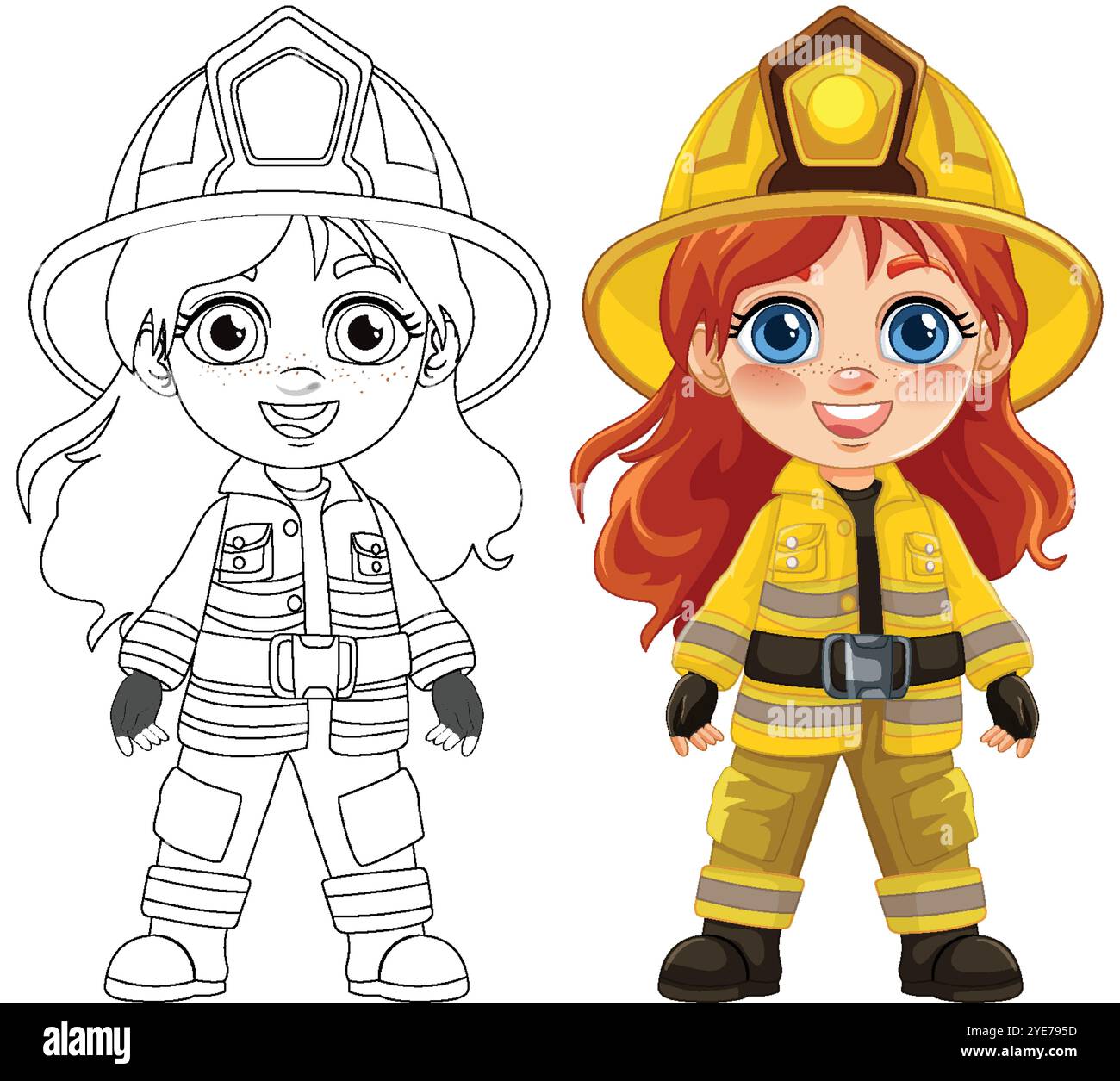 Color and outline of a young firefighter Stock Vector Image & Art - Alamy