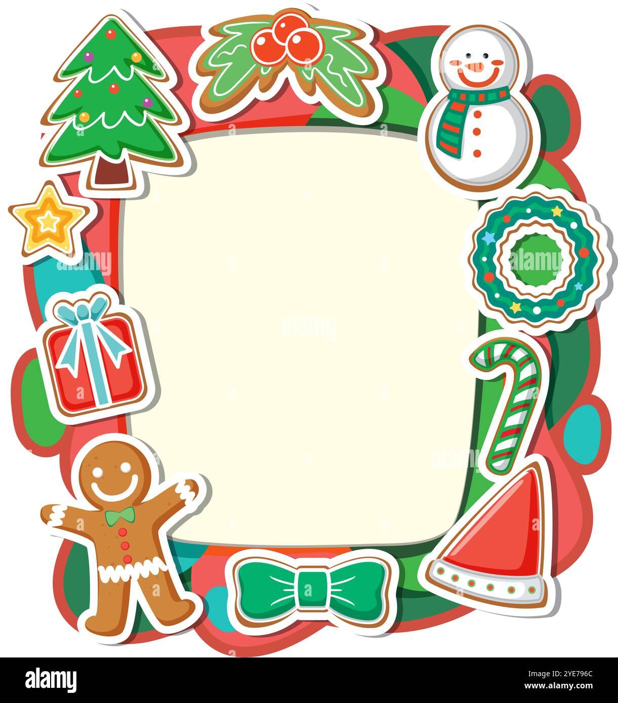 Colorful Christmas-themed cookie illustration with blank center Stock ...