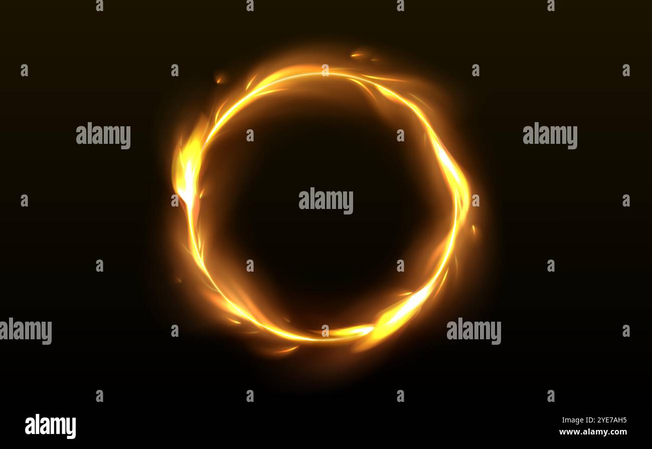 Round fire frame isolated on black background. Vector realistic ...