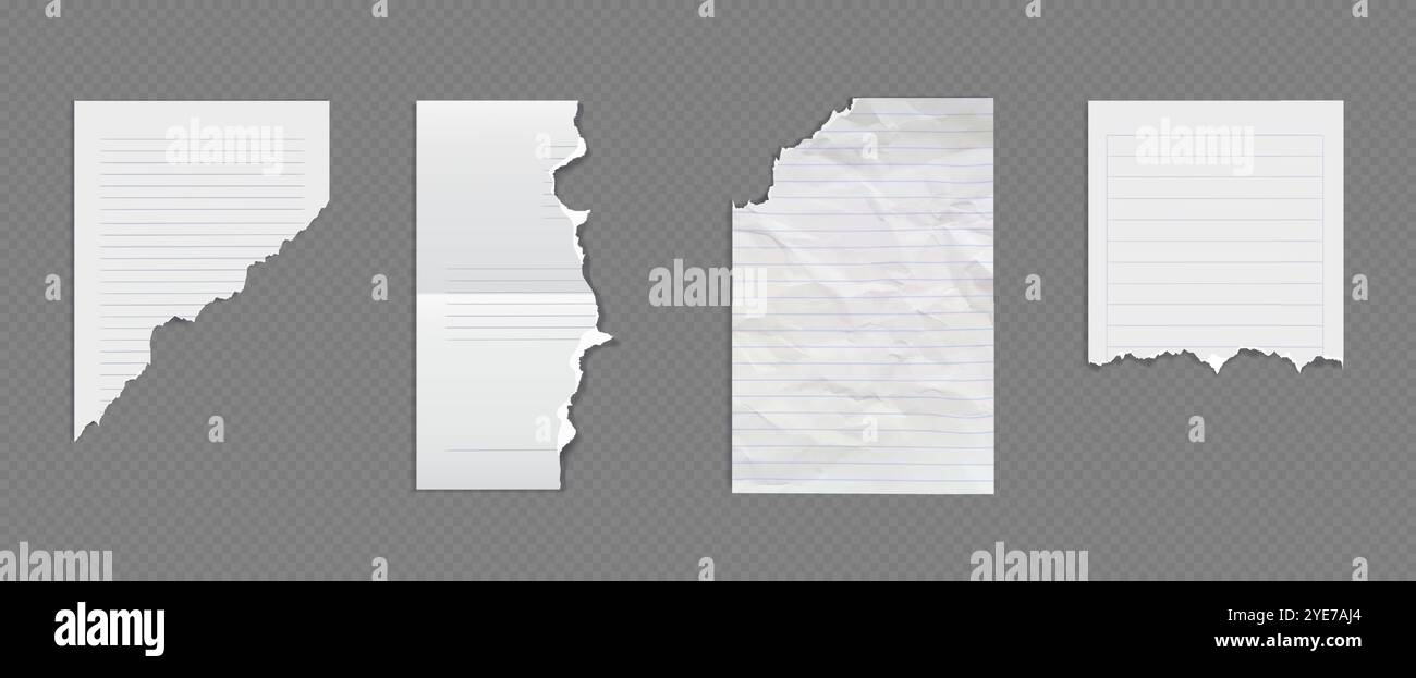 Crumpled torn white school lined notebook paper with rough cut off ...