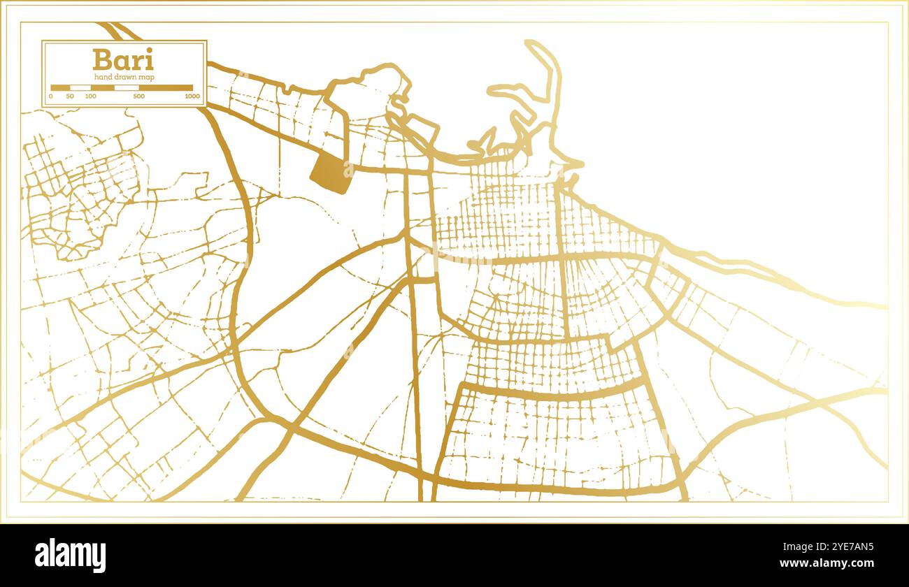 Bari Italy City Map in golden Colors in Retro Style. Outline Map ...