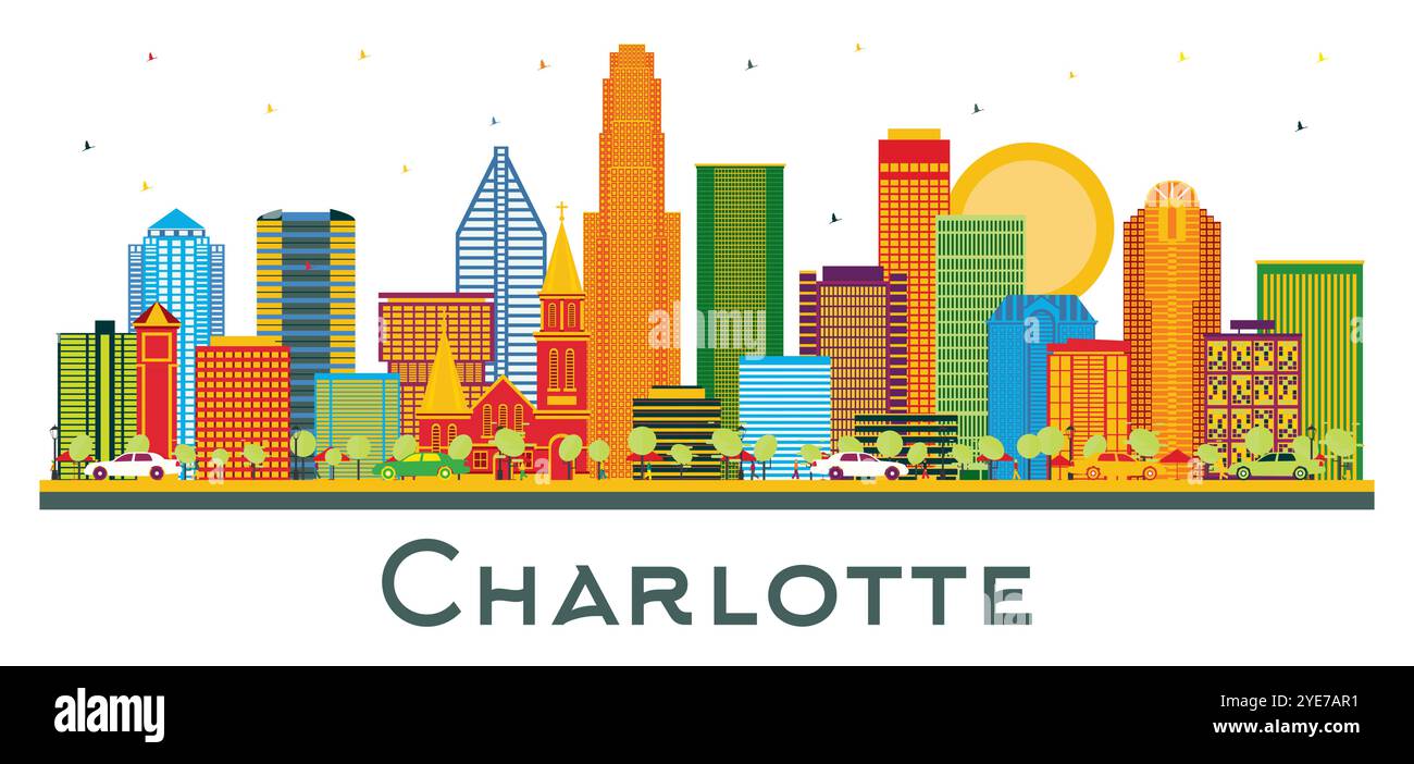 Charlotte North Carolina City Skyline with Color Buildings isolated on ...
