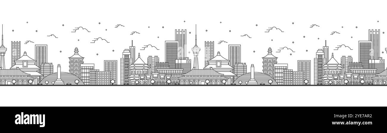 Seamless pattern with outline Beijing China City Skyline with Modern ...