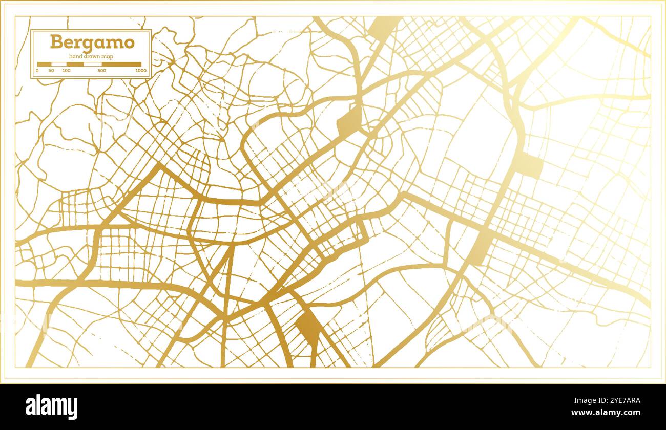 Bergamo Italy City Map in golden Colors in Retro Style. Outline Map ...