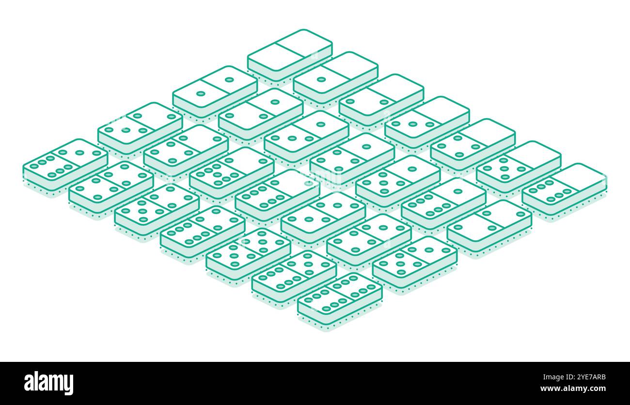 Isometric domino set. Vector illustration. Outline objects isolated on ...
