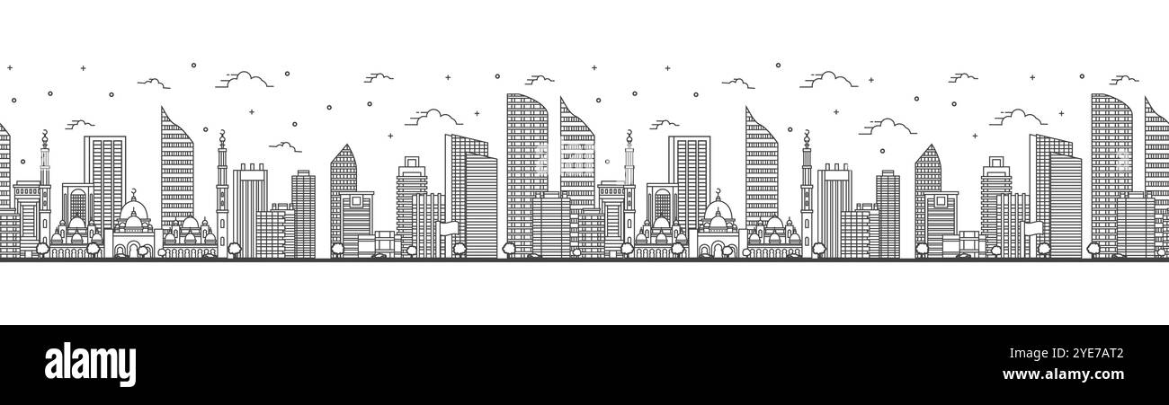 Seamless pattern with outline Abu Dhabi United Arab Emirates City ...
